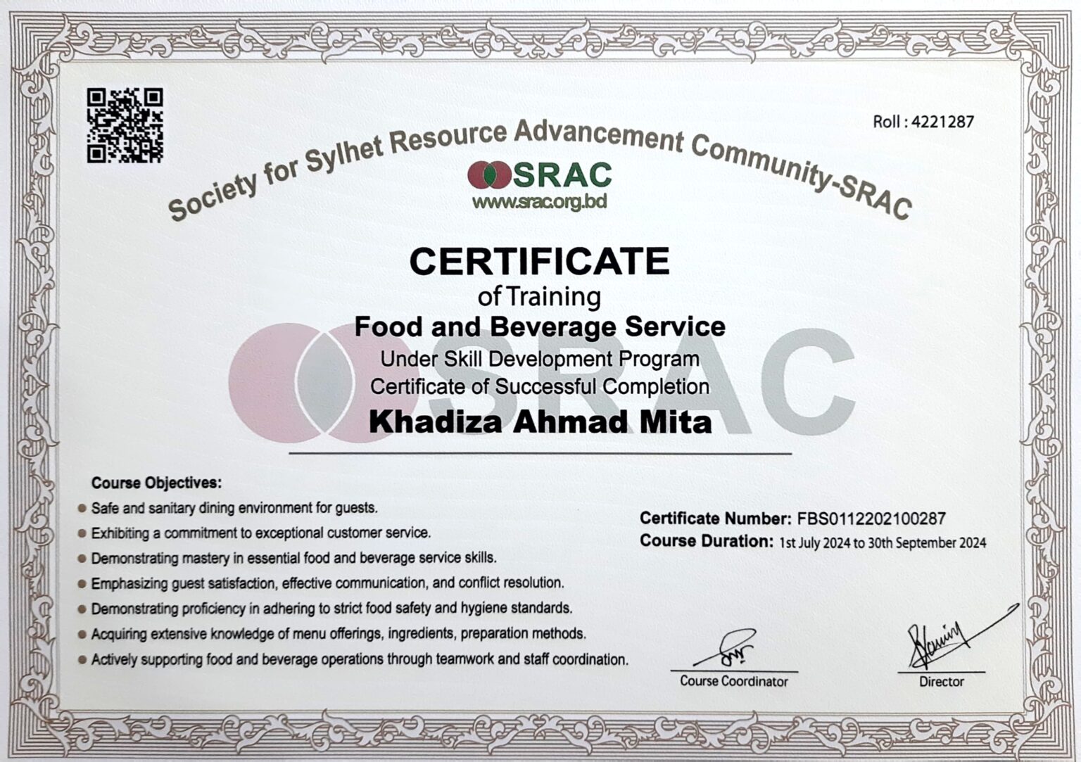 Khadiza Ahmad Mita – Society For Sylhet Resource Advancement Community-SRAC